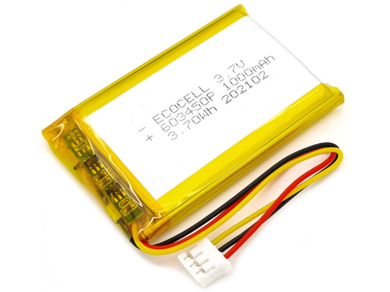 LiPo Battery 1000mAh 3.7V 3 Wires(3 pin) 603450, Polymer Lithium Ion - Ecocell